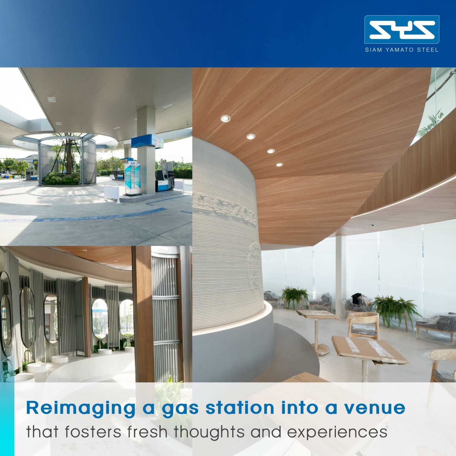 PTT Station, a new gas station with a steel structure that adapts to ...